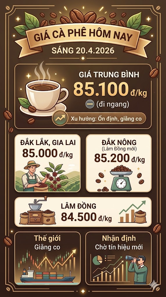 Giá cà phê hôm nay 20/4: Giằng co, chưa rõ xu hướng