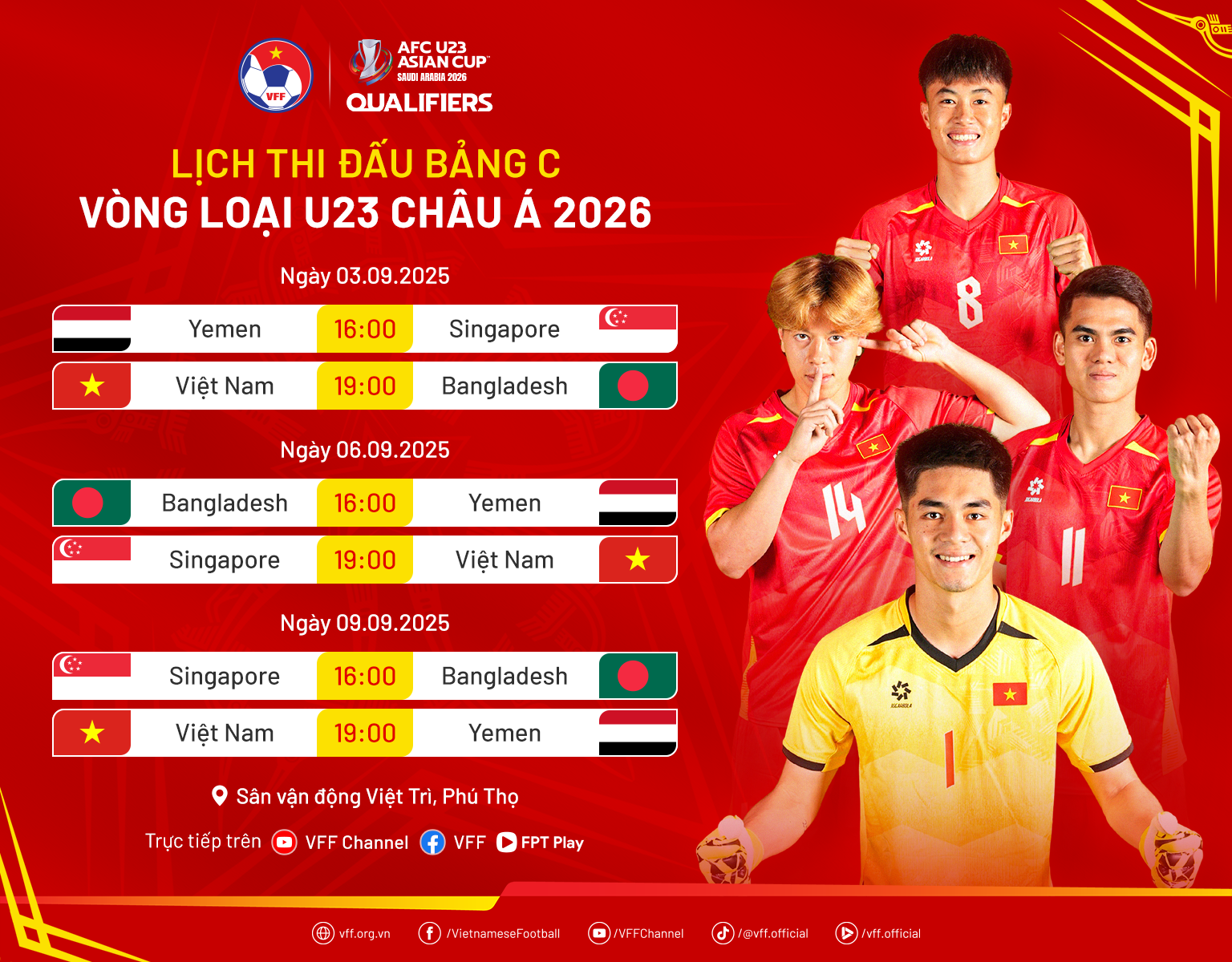 Match schedule of U23 Vietnam in the 2026 U23 Asia qualifiers