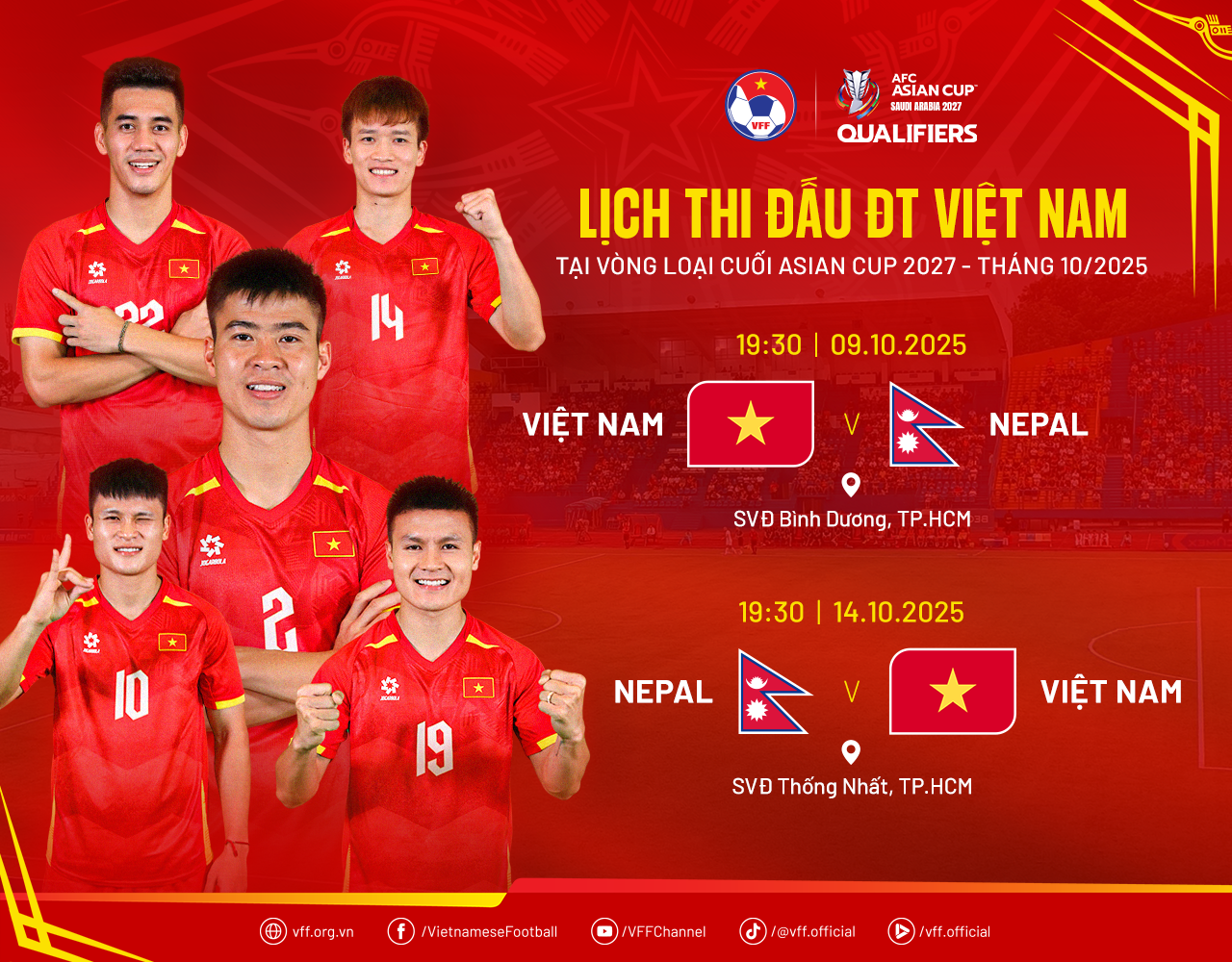 Vietnam team plays 2 home matches against Nepal in the 2027 Asian Cup ...